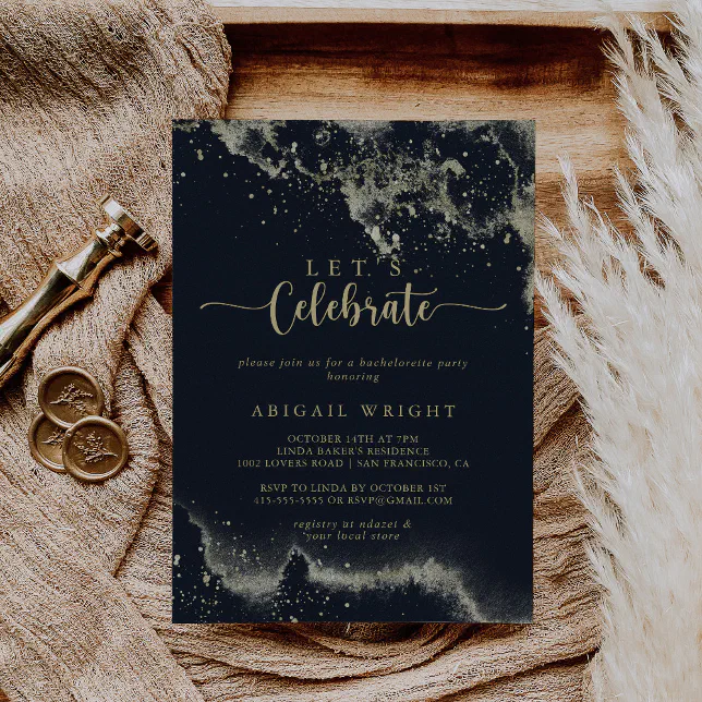 Watercolor Gold Splash Let's Celebrate Party Invitation | Zazzle