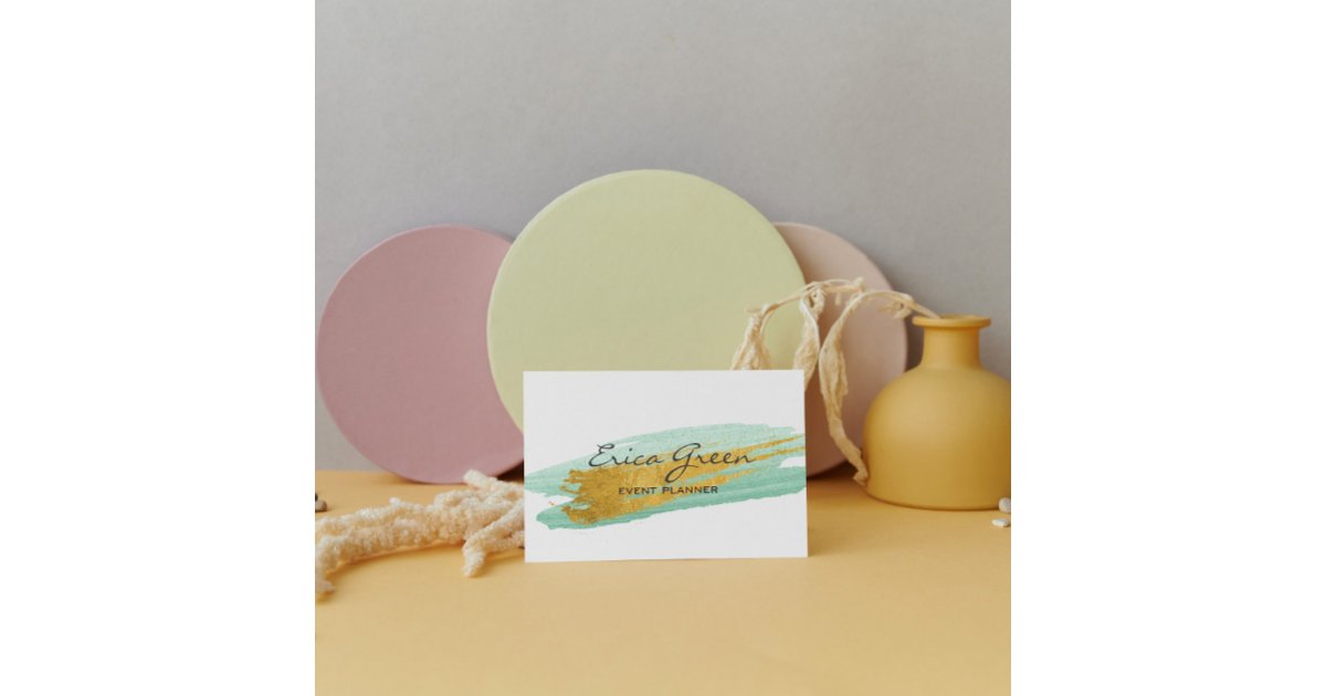 Watercolor Gold Turquoise Business Card | Zazzle