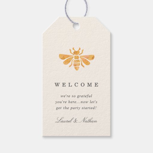 Watercolor Golden Bee Wedding Welcome Gift Tags | Zazzle