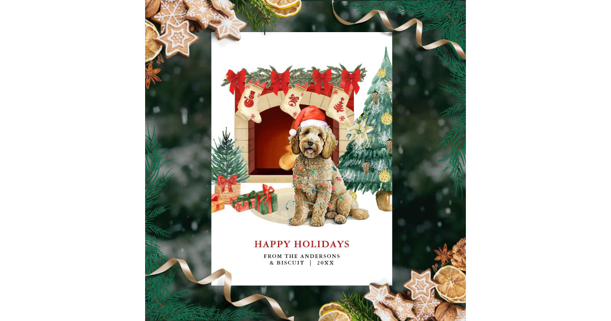 Watercolor Goldendoodle Christmas Card | Zazzle