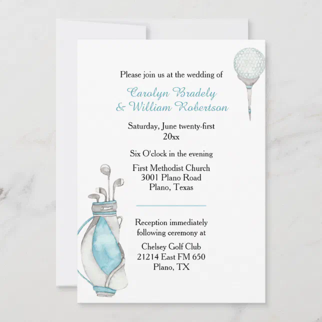 Watercolor Golf Bag Wedding Invitation | Zazzle