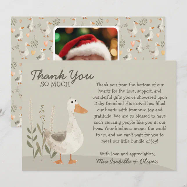 Watercolor Goose - Baby Shower Thank You Card | Zazzle