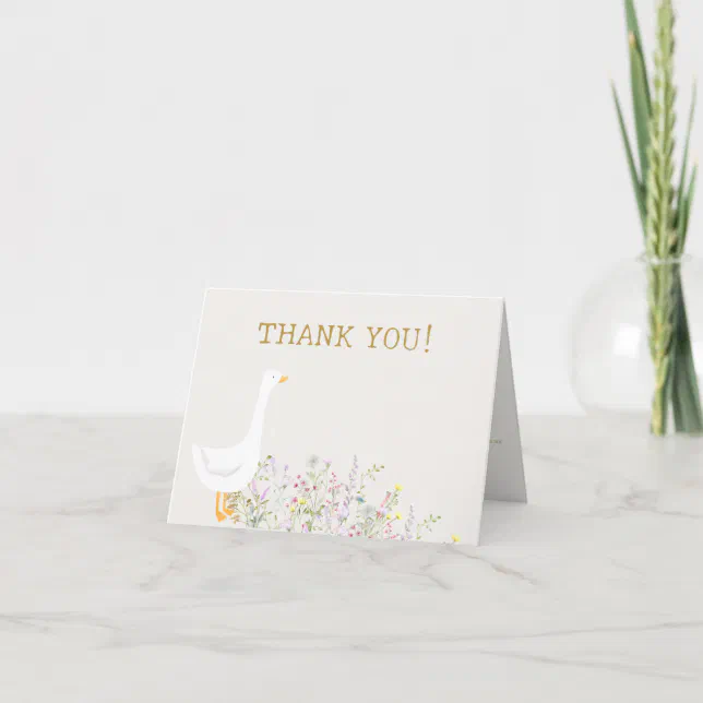 Watercolor Goose Wildflower Baby Shower Thank You Card | Zazzle