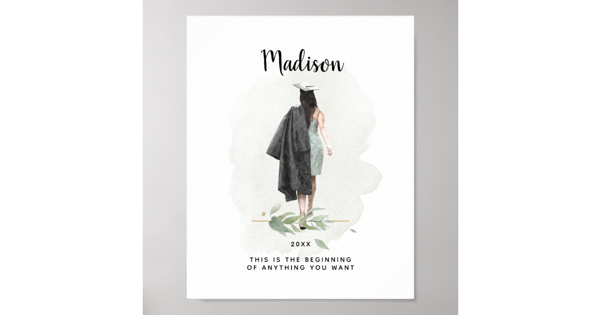 Watercolor Graduation Girl Inspirational Quote Poster | Zazzle