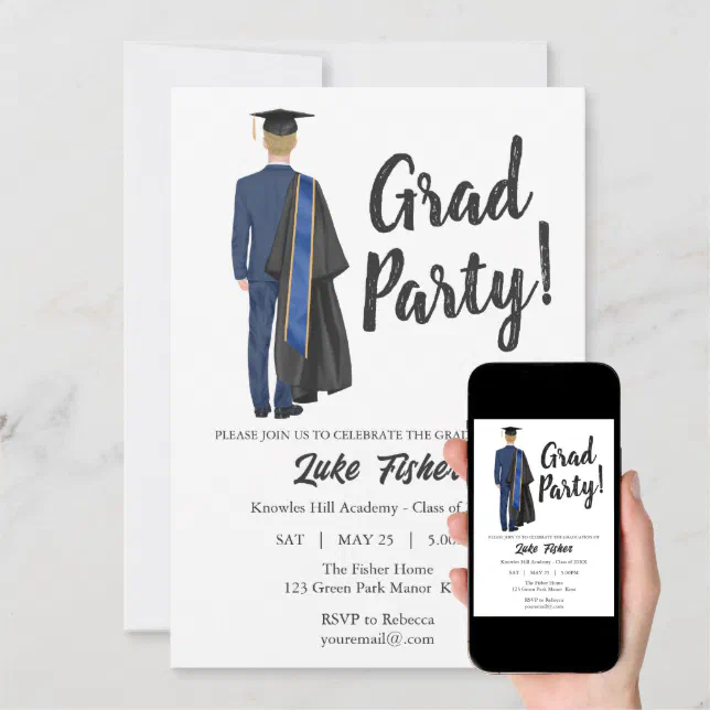 Watercolor Graduation Gown & Cap Invitation | Zazzle
