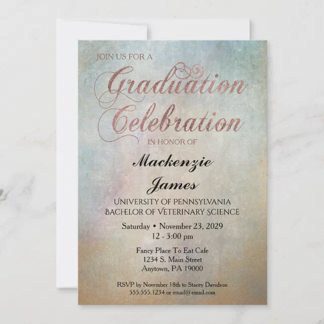 Watercolor Graduation Party Invitation Rose Gold | Zazzle