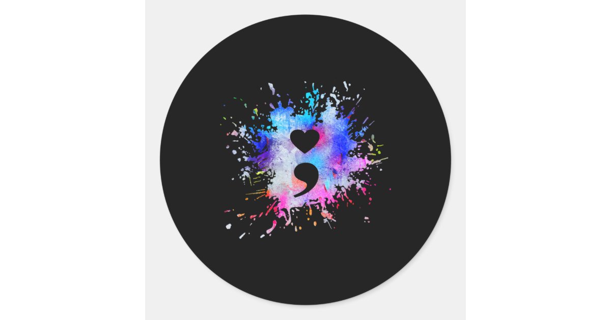 Watercolor Graphic Heart Semicolon Symbol Classic Round Sticker | Zazzle
