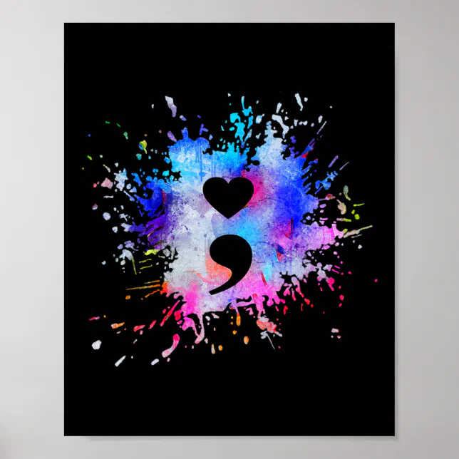 Watercolor Graphic Heart Semicolon Symbol Poster | Zazzle