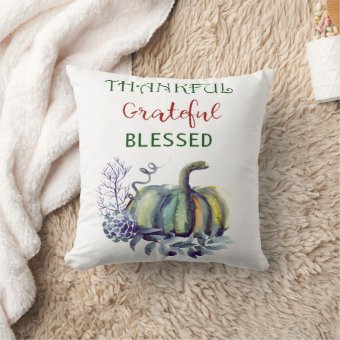 Watercolor Green and Blue Pumpkin Throw Pillow | Zazzle