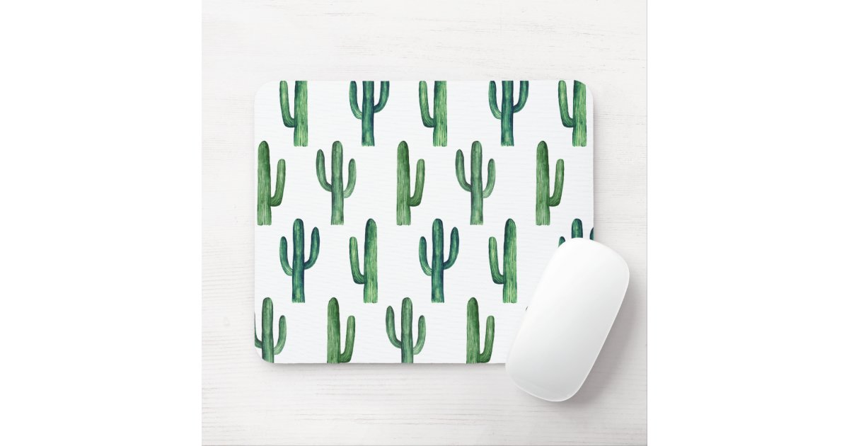 Watercolor green cactus pattern. Botanical cacti Mouse Pad | Zazzle