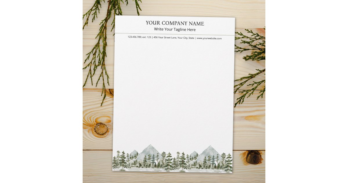 Watercolor Green Forest Nature Outdoor Business Letterhead | Zazzle