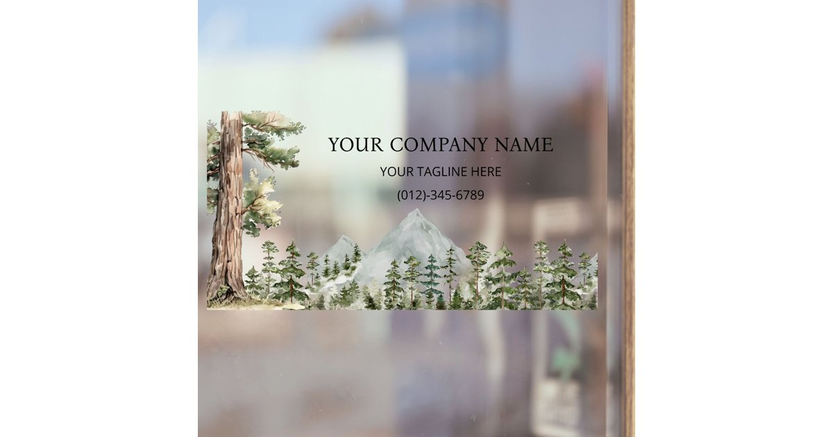 Watercolor Green Forest Personalized Business Window Cling | Zazzle