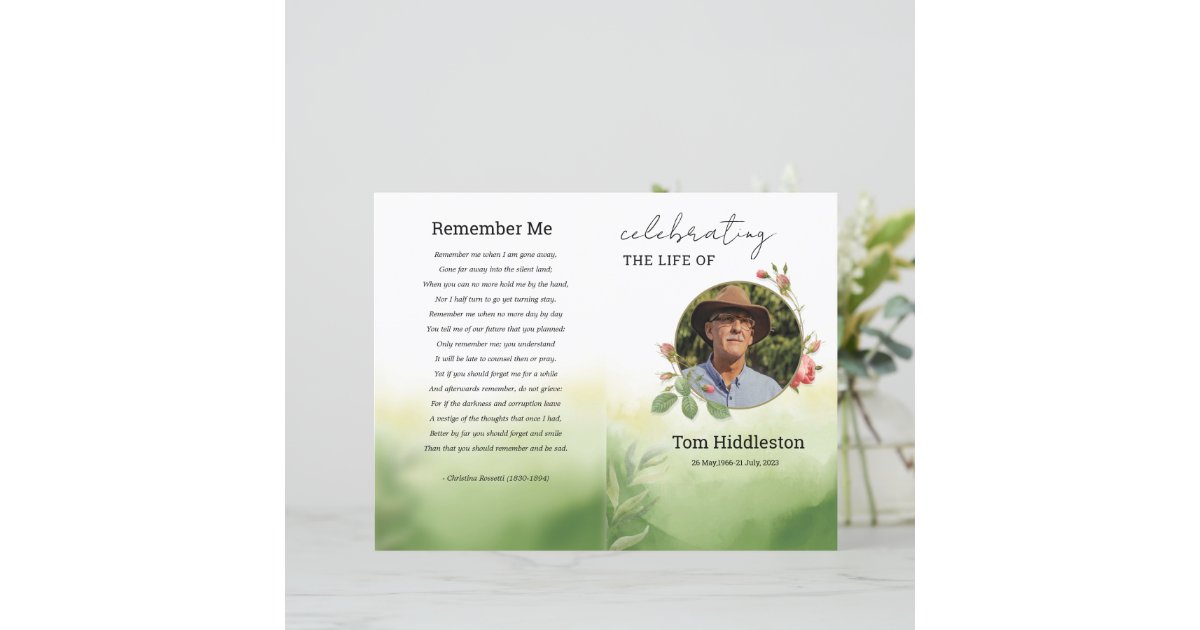 Watercolor Green Funeral Program Template | Zazzle