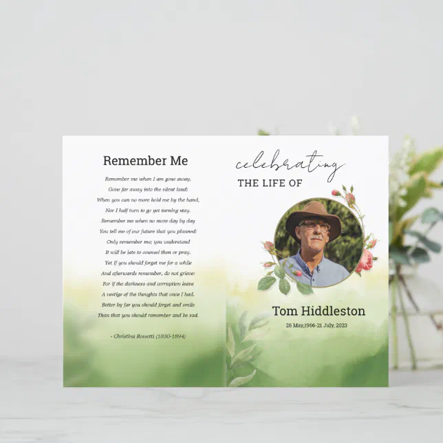 Watercolor Green Funeral Program Template | Zazzle