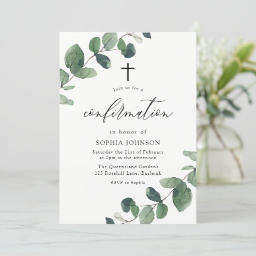 Watercolor Green Leaf Confirmation Invitation | Zazzle