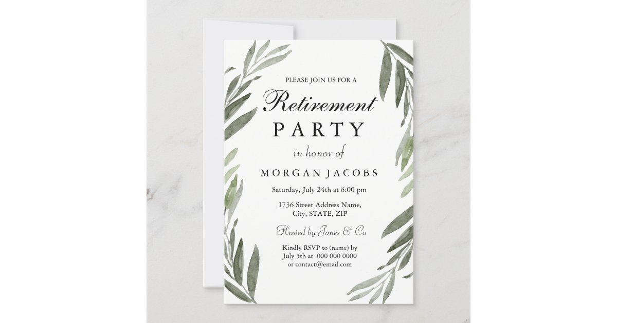 Watercolor Green Leaf Retirement Party Invitation | Zazzle