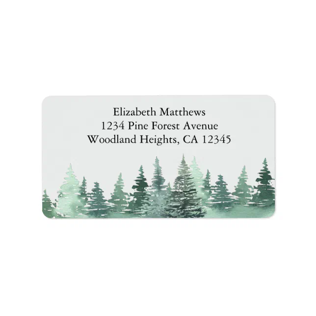 Watercolor Green Pine Forest Address Label | Zazzle