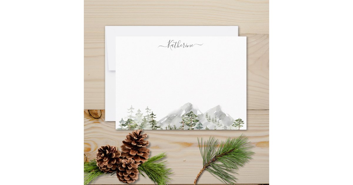Watercolor Green Pine Forest Note Card | Zazzle