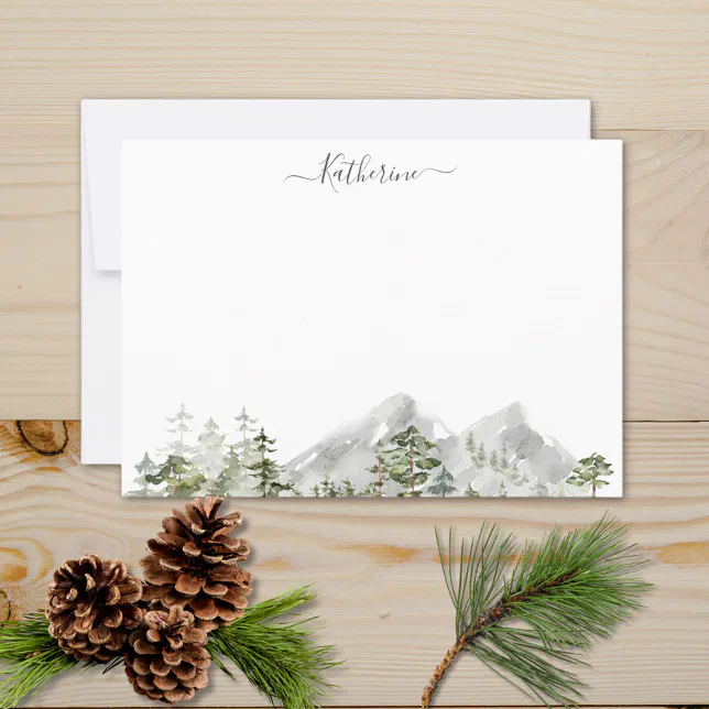 Watercolor Green Pine Forest Note Card | Zazzle
