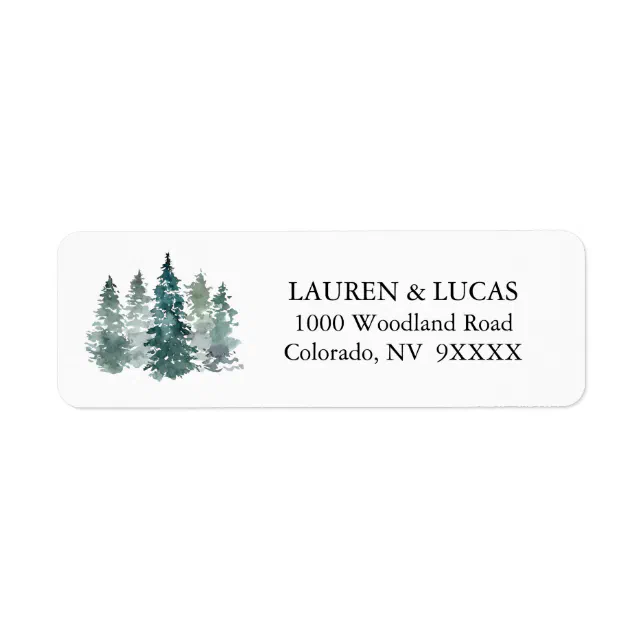 Watercolor Green Pine Spruce Trees Forest Wedding Label | Zazzle