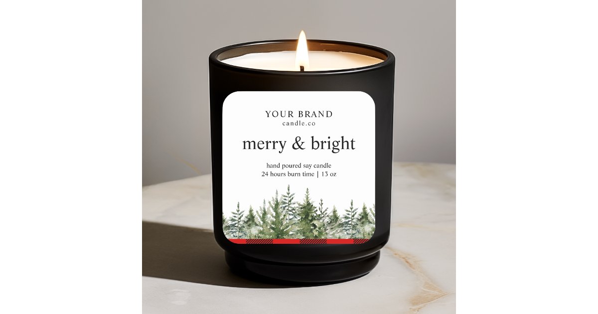 "Watercolor Green Pine Tree & Red Buffalo Plaid Square Sticker | Zazzle