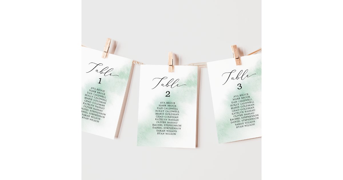 Watercolor Green Printable Seating Chart Cards | Zazzle