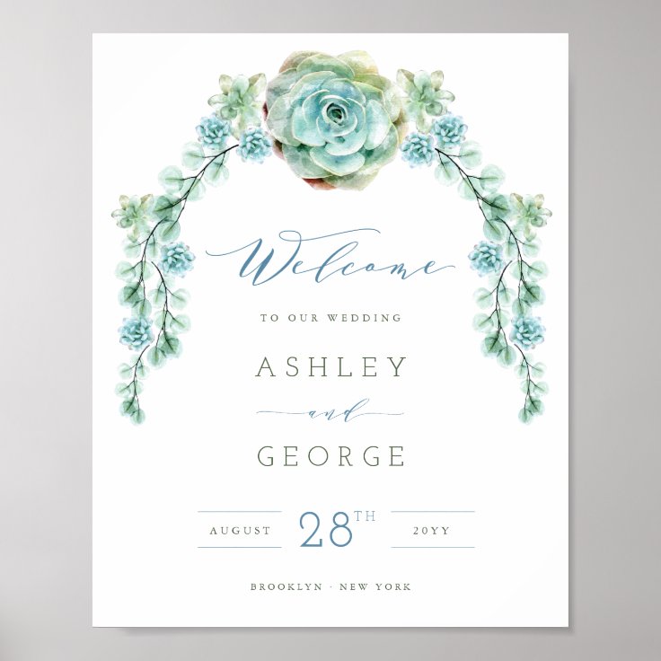 Watercolor Green Succulents Garden Wedding Sign | Zazzle