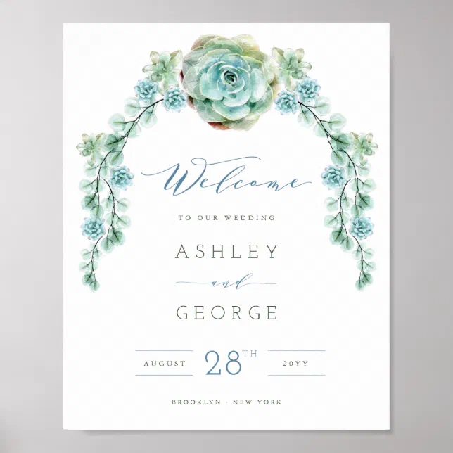 Watercolor Green Succulents Garden Wedding Sign | Zazzle
