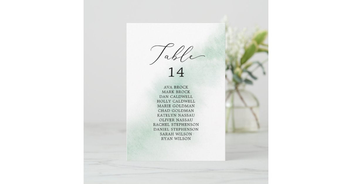 Watercolor Green Table Number Seating Chart Cards | Zazzle
