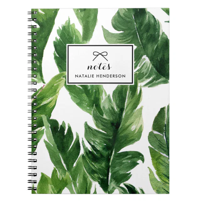 Watercolor Green Tropical Leaves Pattern Notebook | Zazzle