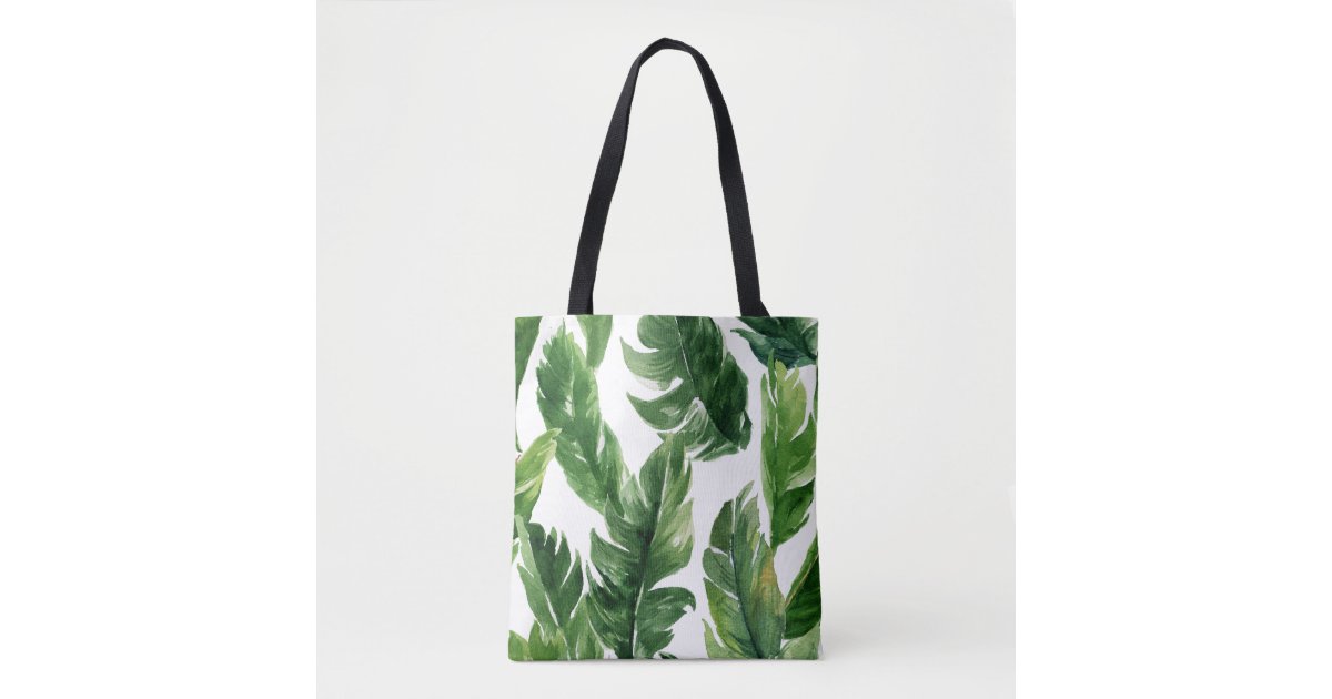 Watercolor Green Tropical Leaves Pattern Tote Bag | Zazzle