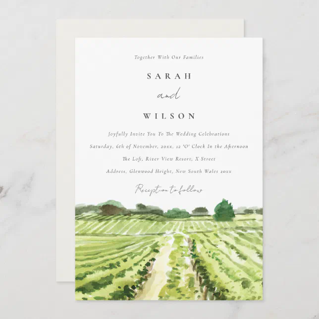 Watercolor Green Winery Vineyard Wedding Invite | Zazzle