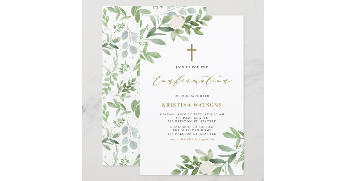 Watercolor Greenery and Flowers Confirmation | Zazzle