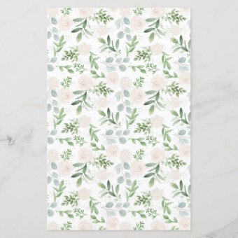 Watercolor Greenery and White Flowers Menu Card | Zazzle
