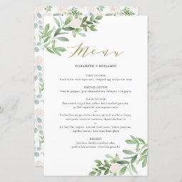 Watercolor Greenery and White Flowers Menu Card | Zazzle