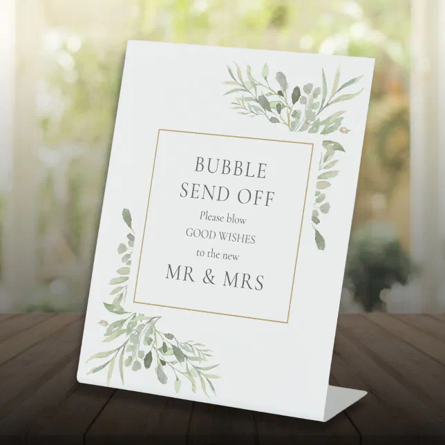 Watercolor Greenery Bubble Send Off Pedestal Sign | Zazzle