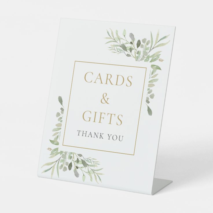 Watercolor Greenery Cards And Gifts Pedestal Sign | Zazzle