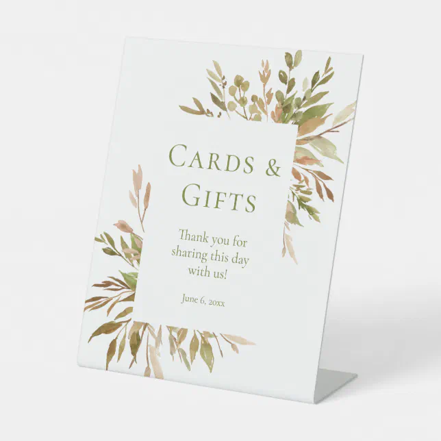 Watercolor Greenery Cards and Gifts Pedestal Sign | Zazzle
