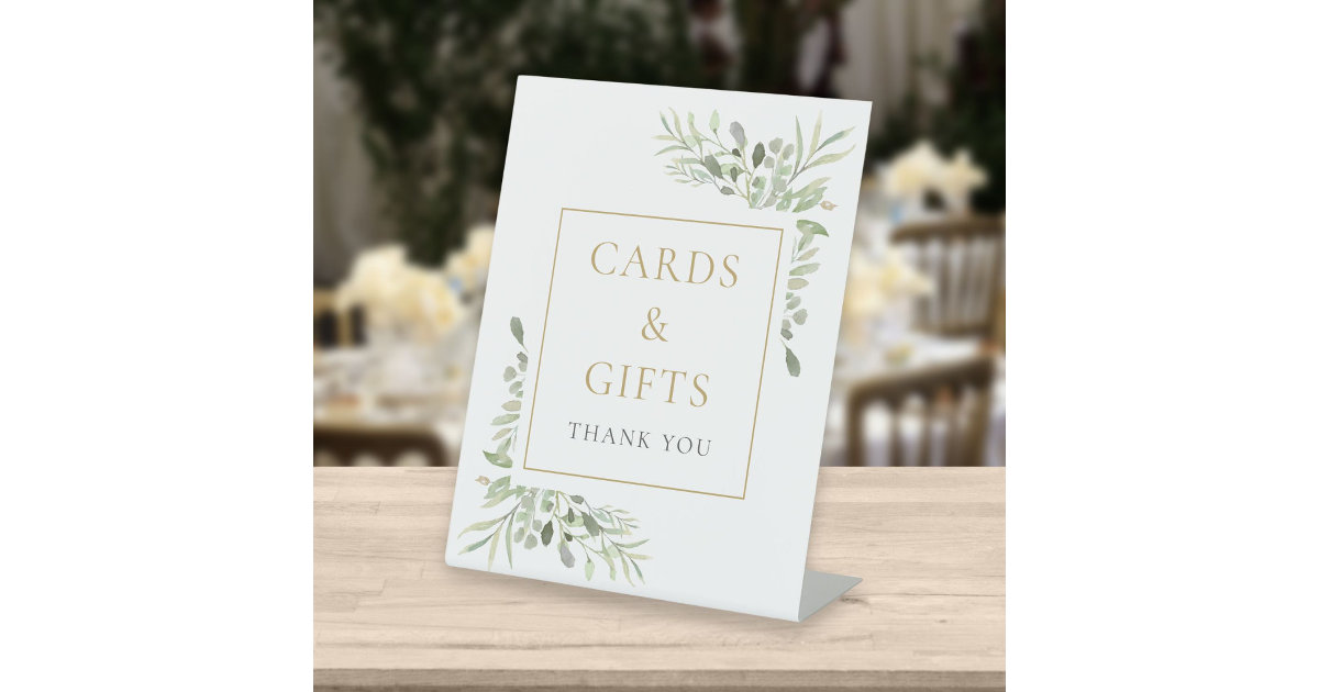 Watercolor Greenery Cards And Gifts Pedestal Sign | Zazzle