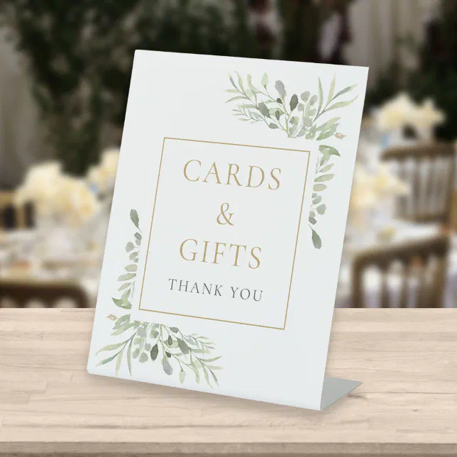 Watercolor Greenery Cards And Gifts Pedestal Sign | Zazzle