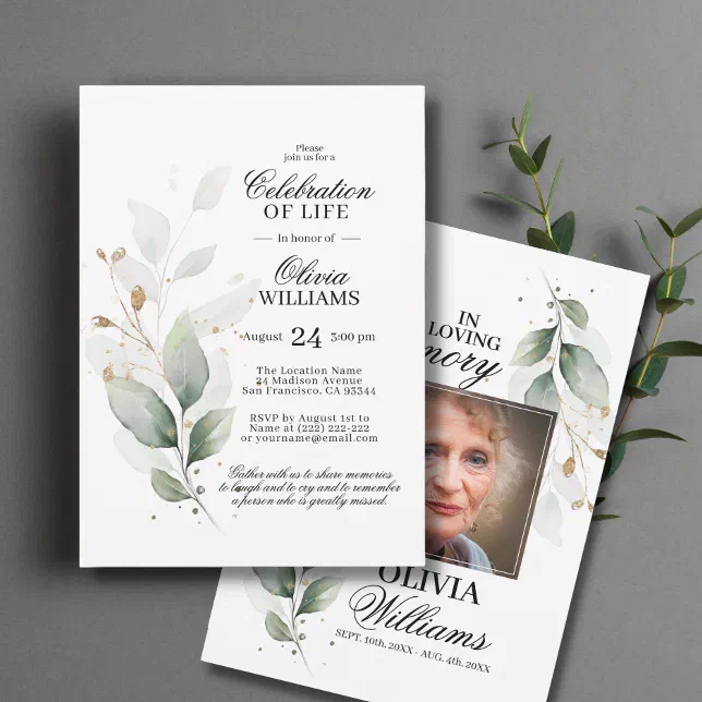 Watercolor Greenery Celebration of Life Invitation | Zazzle