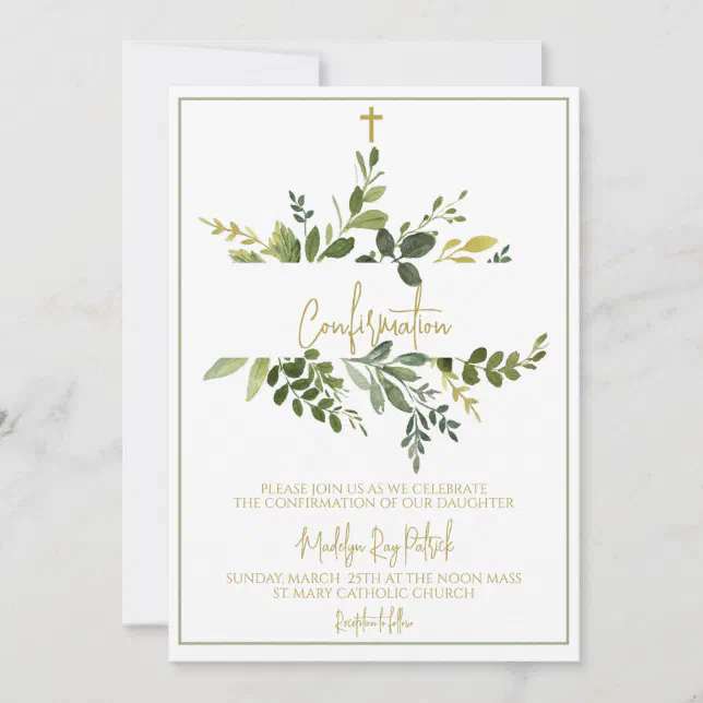 Watercolor Greenery Confirmation Invitation | Zazzle