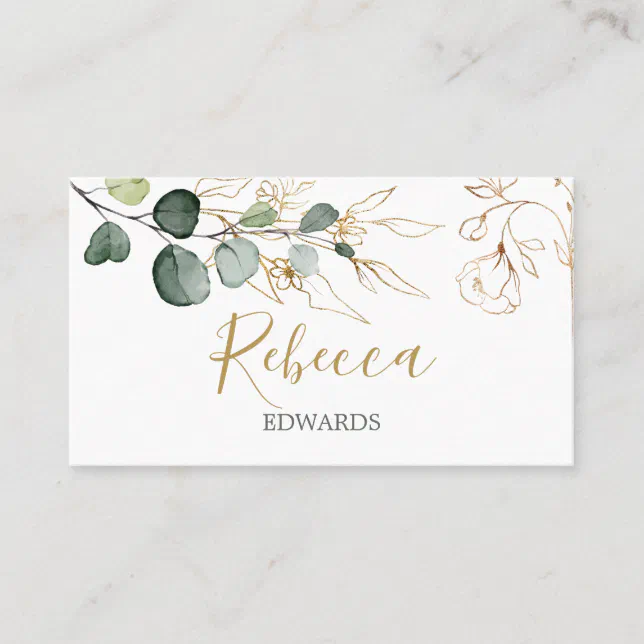 Watercolor Greenery Eucalyptus Gold Place card | Zazzle