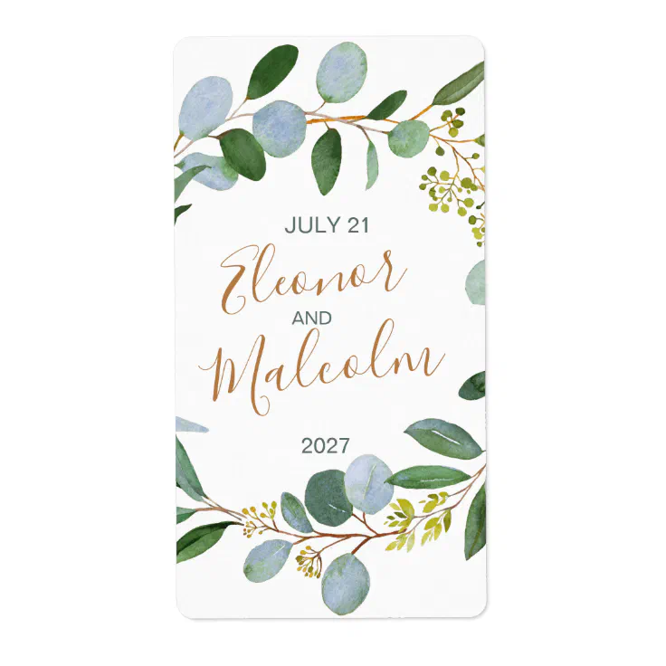 Watercolor greenery, eucalyptus leaves label | Zazzle