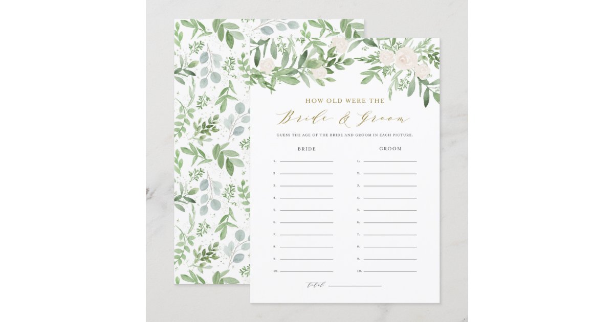 Watercolor Greenery Floral Guess the Age Game Card | Zazzle