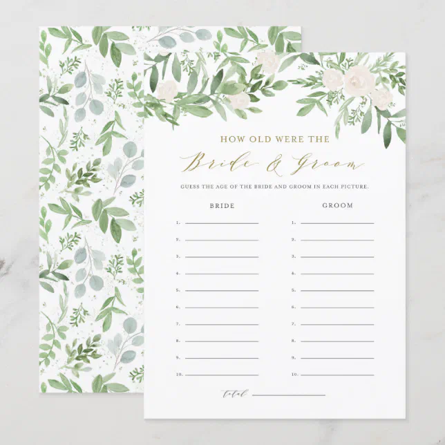 Watercolor Greenery Floral Guess the Age Game Card | Zazzle