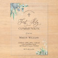 watercolor greenery foliage | First Communion Acrylic Invitations | Zazzle
