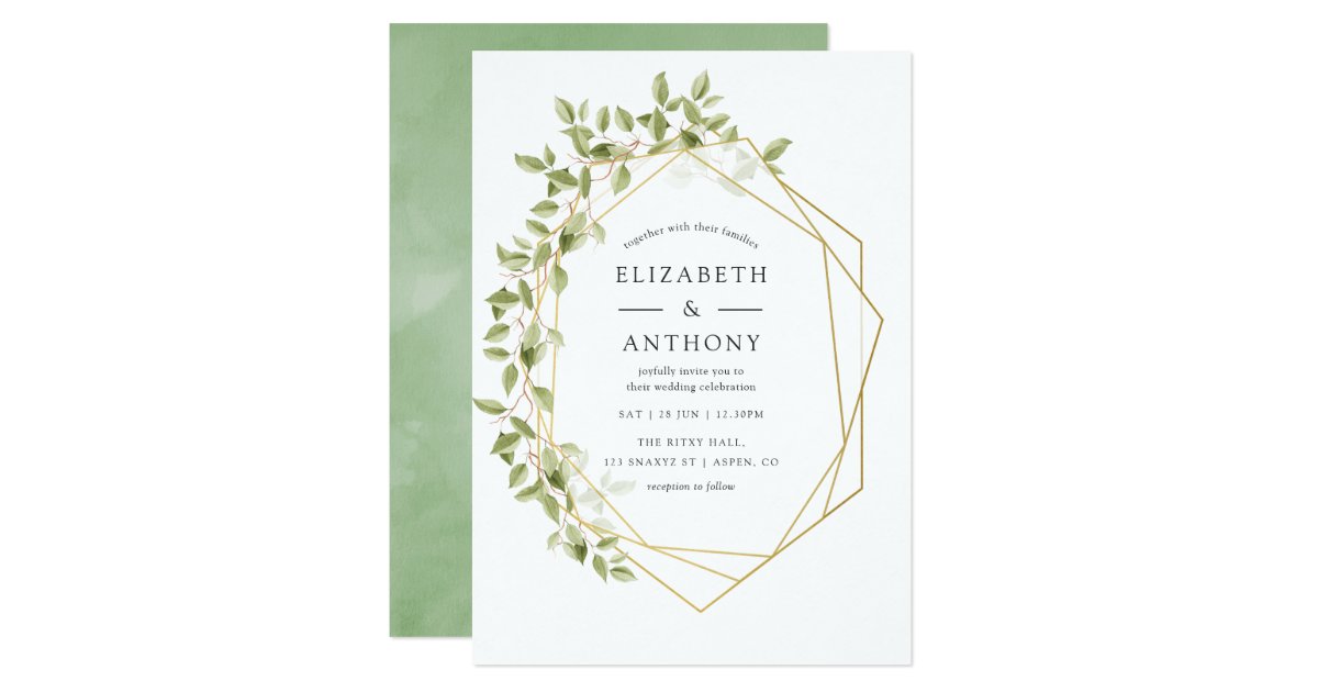 Watercolor Greenery Geometric Wedding Invitation | Zazzle.com