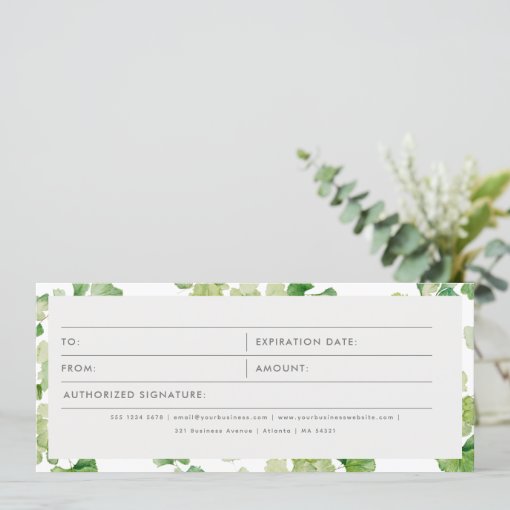 Watercolor Greenery Gift Certificate Voucher | Zazzle