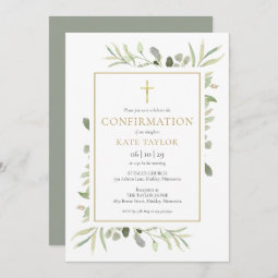 Watercolor Greenery Gold Confirmation Invitation | Zazzle